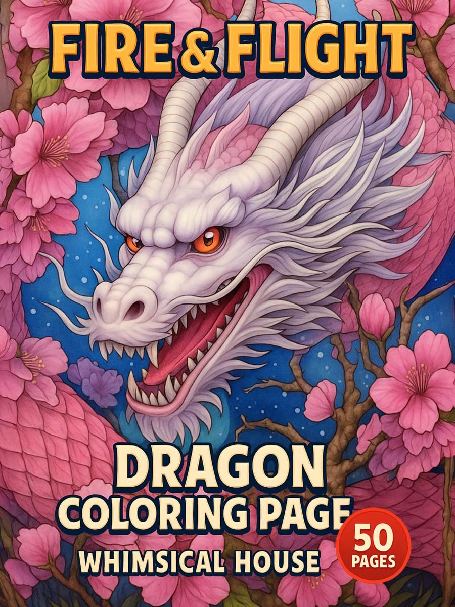 Fire & Flight – 50 Dragon Coloring Pages - Instant Kids Printables