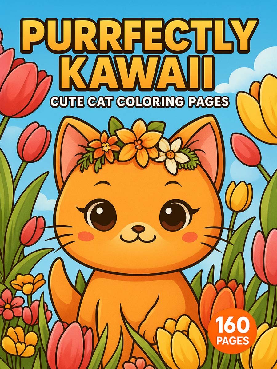 Purrfectly Kawaii – 160 Cute Cat Coloring Pages - Instant Kids Printables